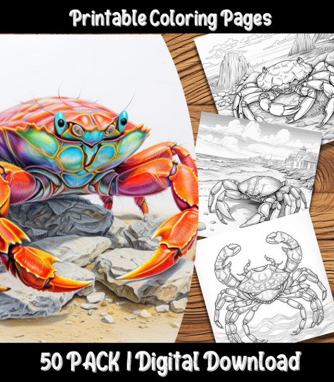 Crab Coloring Pages Digital 50 Pack | Happy Colorist