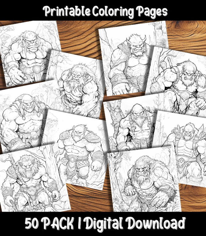 Ogre Coloring Pages Digital 50 Pack | Happy Colorist