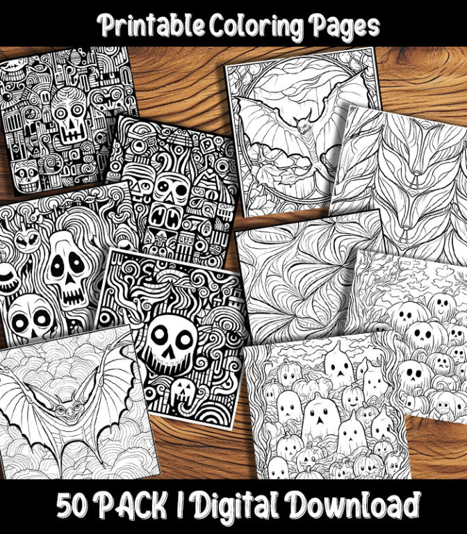 Halloween Pumpkin Pattern Coloring Pages Digital 50 Pack