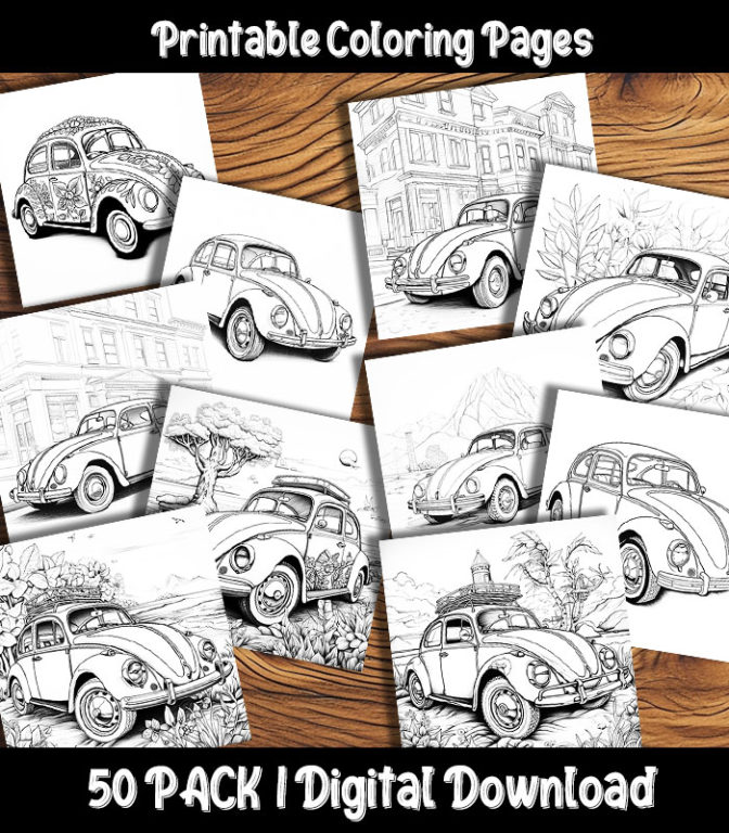 Volkswagen Bug Coloring Pages Digital 50 Pack