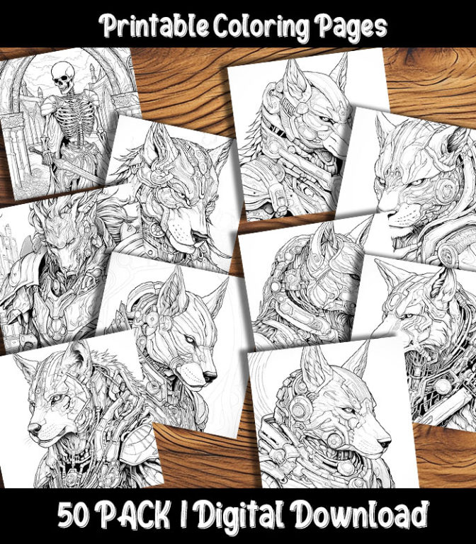 Fantasy Warriors Coloring Pages Digital 50 Pack | Happy Colorist