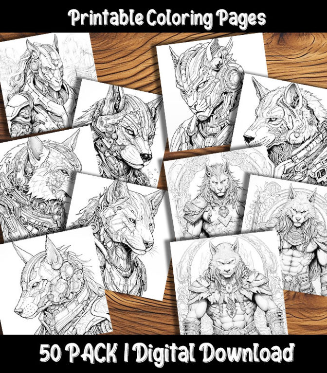 Fantasy Warriors Coloring Pages Digital 50 Pack | Happy Colorist
