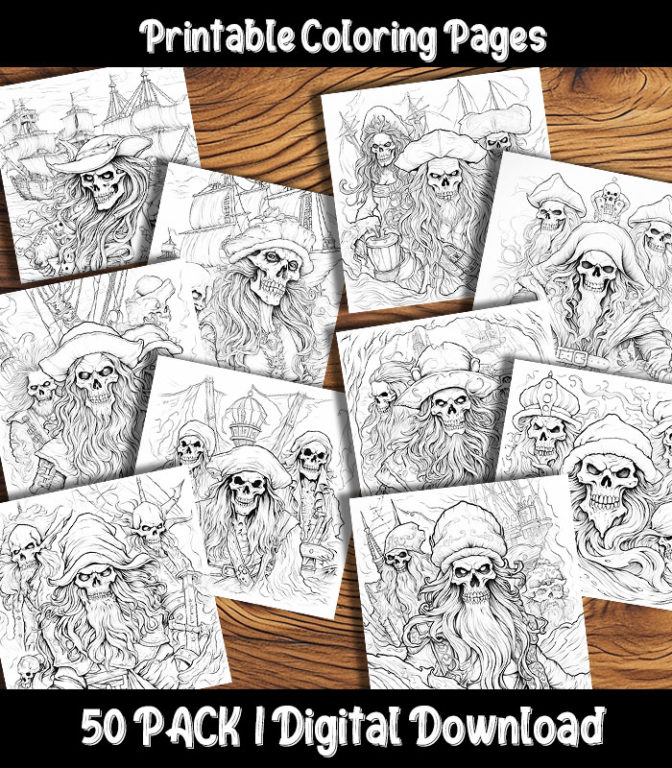 Ghost Pirate Coloring Pages Digital 50 Pack | Happy Colorist