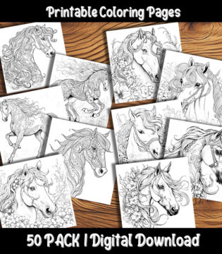 Horses Coloring Pages Digital 50 Pack | Happy Colorist