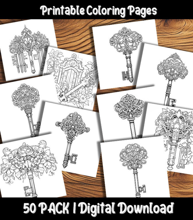 Keys Coloring Pages Digital 50 Pack | Happy Colorist