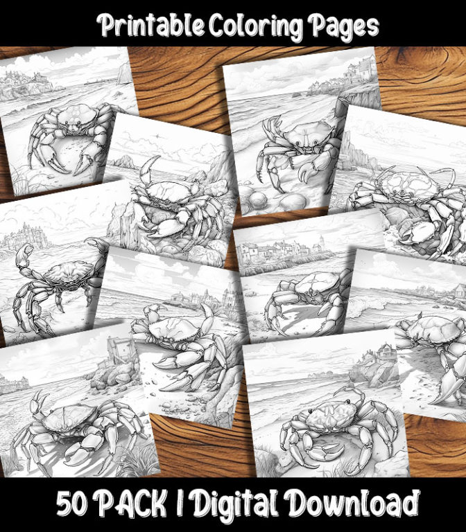 Crab Coloring Pages Digital 50 Pack | Happy Colorist