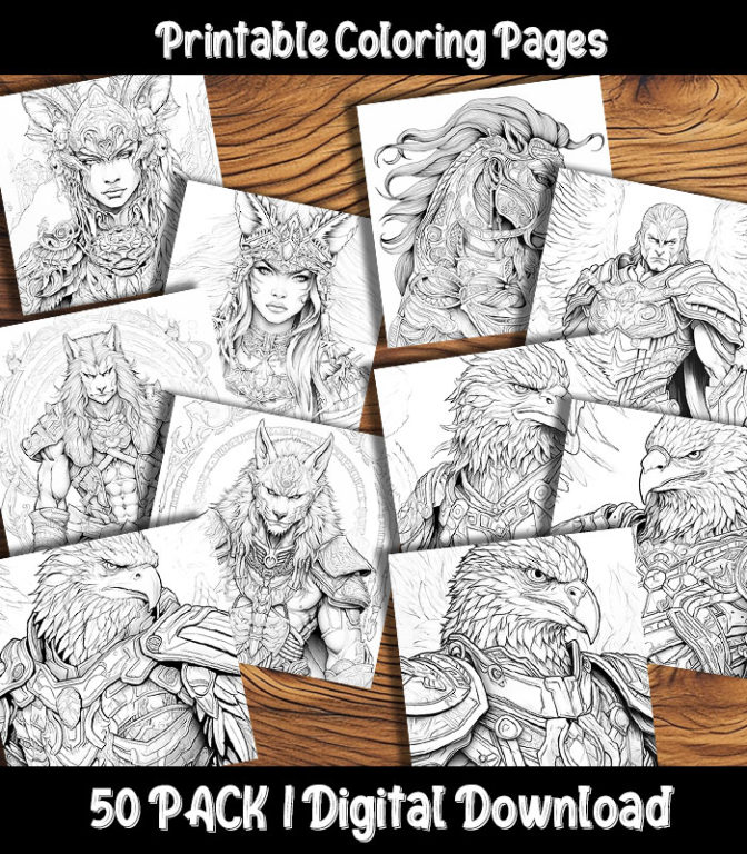 Fantasy Warriors Coloring Pages Digital 50 Pack | Happy Colorist