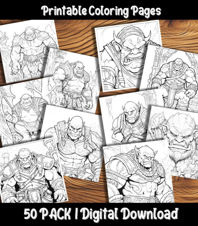 Ogre Coloring Pages Digital 50 Pack | Happy Colorist