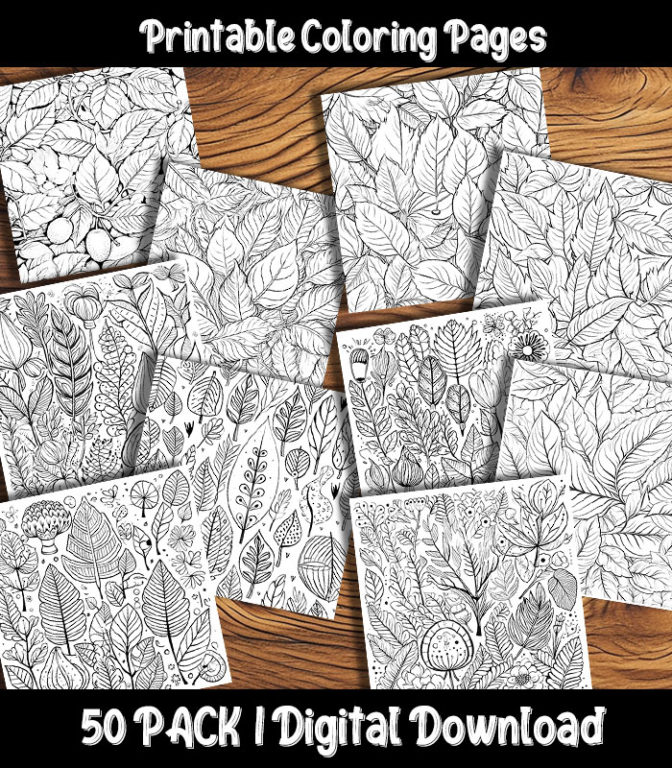 Autumn Leaves Coloring Pages Digital 50 Pack