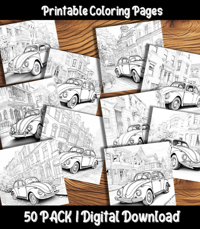 Volkswagen Bug Coloring Pages Digital 50 Pack