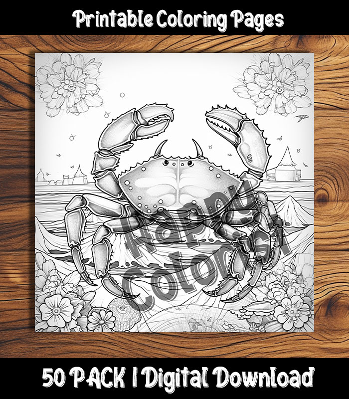 Crab Coloring Pages Digital 50 Pack | Happy Colorist