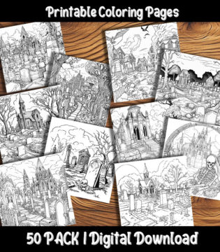 Cemetery Coloring Pages Digital 50 Pack | Happy Colorist