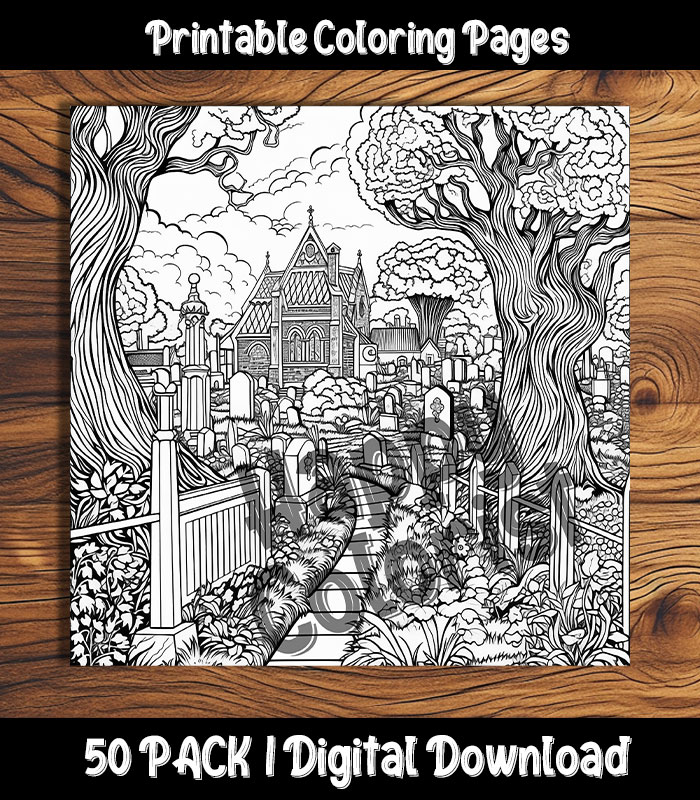 Cemetery Coloring Pages Digital 50 Pack | Happy Colorist