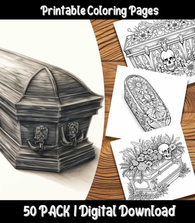 Coffin Coloring Pages Digital 50 Pack | Happy Colorist