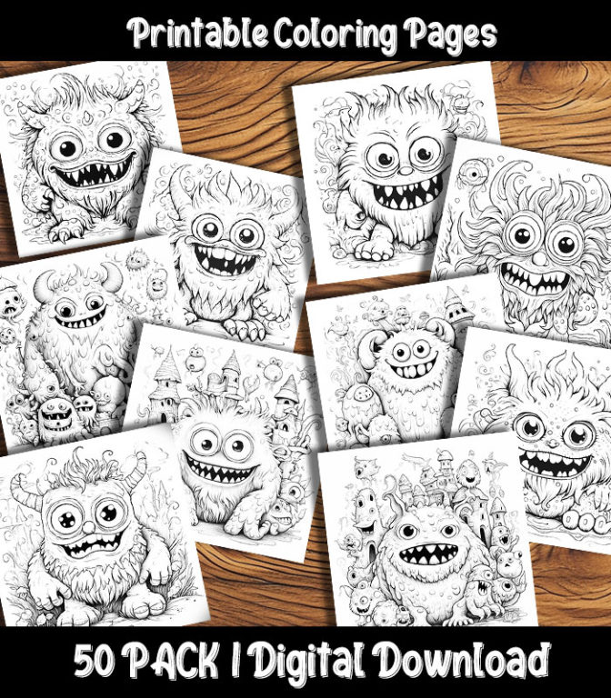 Monster Coloring Pages Digital 50 Pack | Happy Colorist