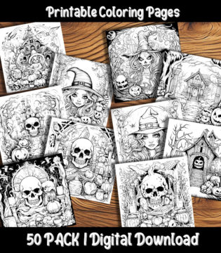 Halloween Coloring Pages Digital 50 Pack | Happy Colorist
