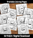Monster Coloring Pages Digital 50 Pack | Happy Colorist