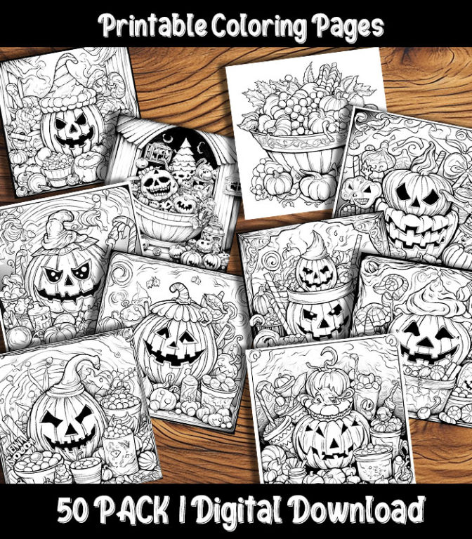 Halloween Coloring Pages Digital 50 Pack | Happy Colorist