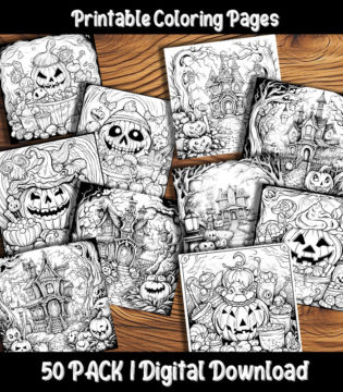 Halloween Coloring Pages Digital 50 Pack | Happy Colorist