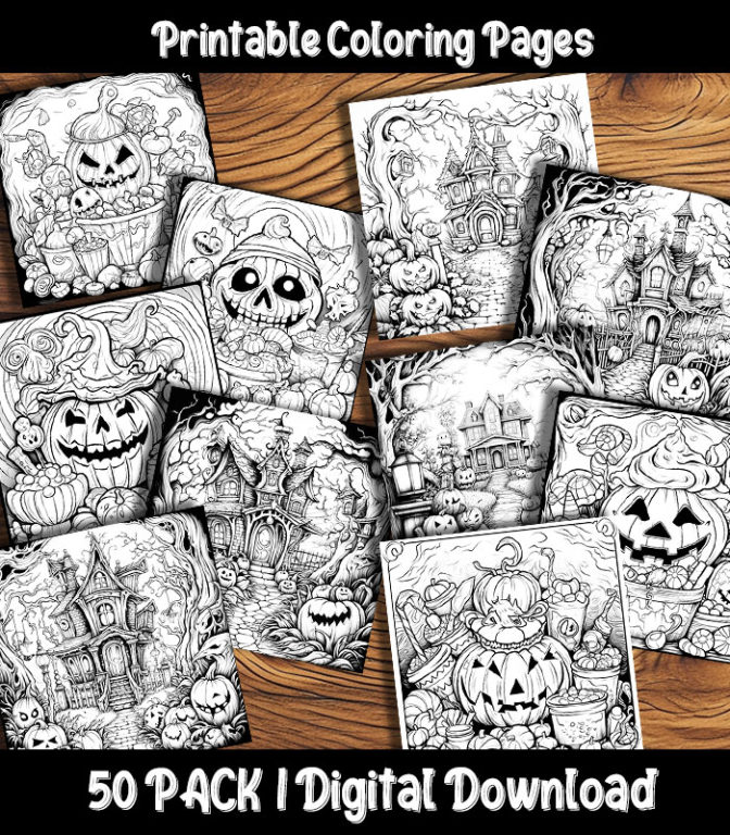 Halloween Coloring Pages Digital 50 Pack | Happy Colorist