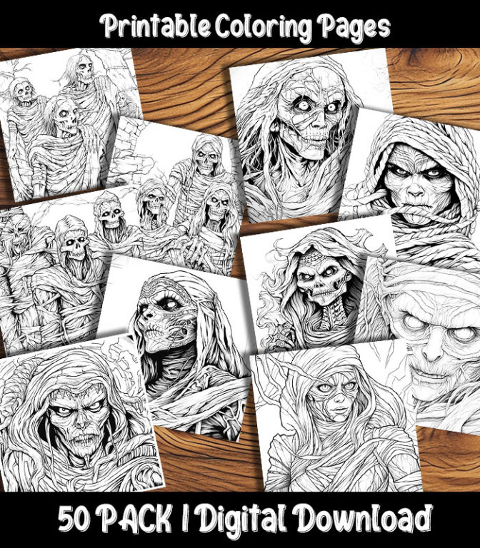 Mummy Coloring Pages Digital 50 Pack | Happy Colorist
