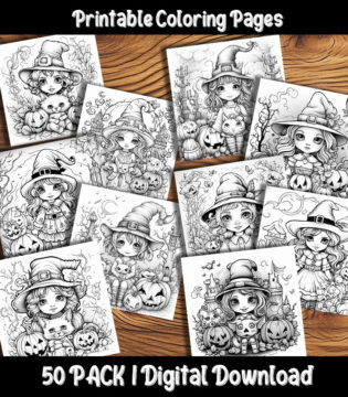 Cute Halloween Coloring Pages Digital 50 Pack | Happy Colorist
