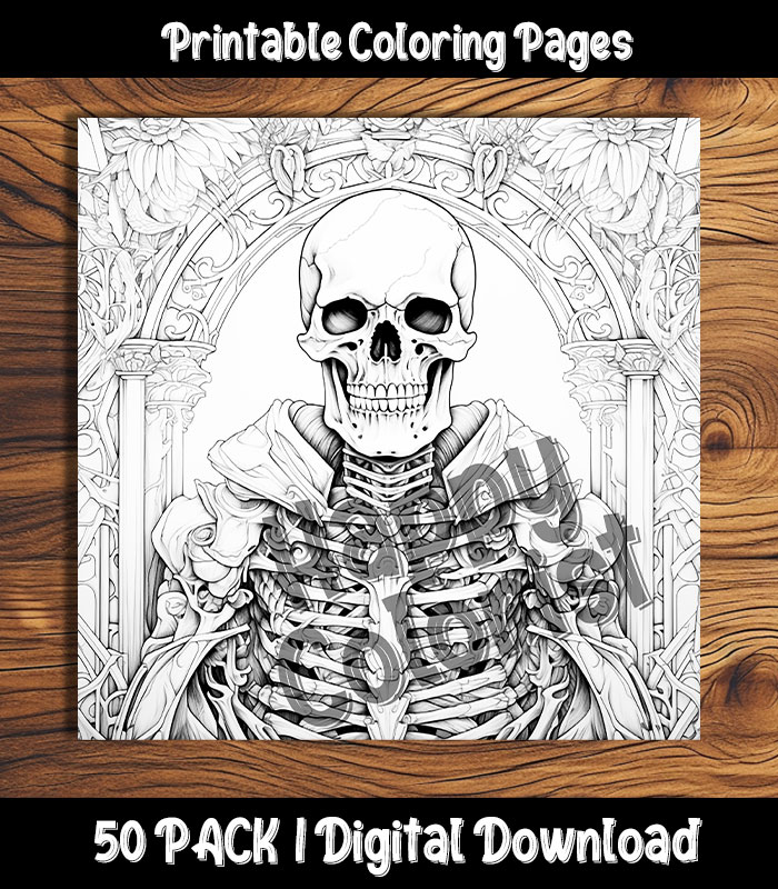 Skeleton Coloring Pages Digital 50 Pack | Happy Colorist