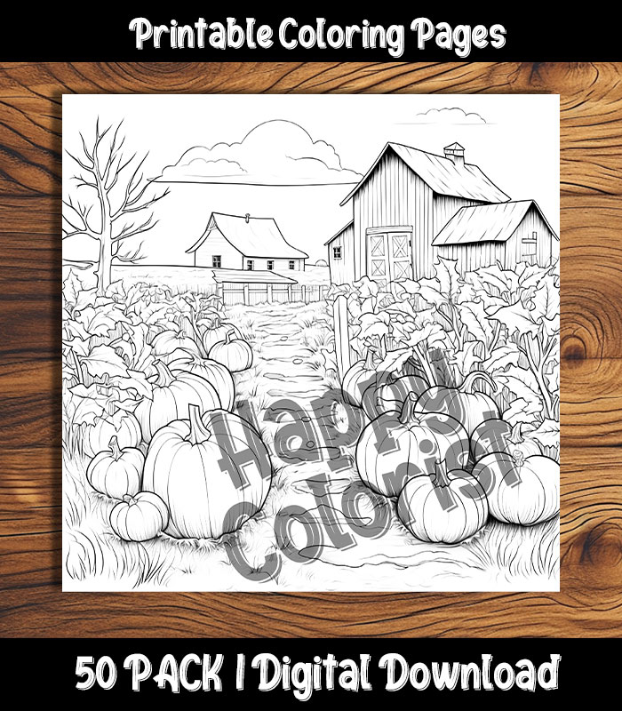 Pumpkin Patch Coloring Pages Digital 50 Pack | Happy Colorist