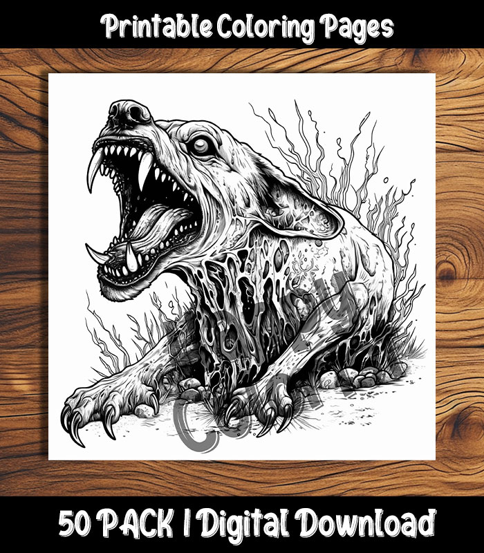 Zombie Dog Coloring Pages Digital 50 Pack