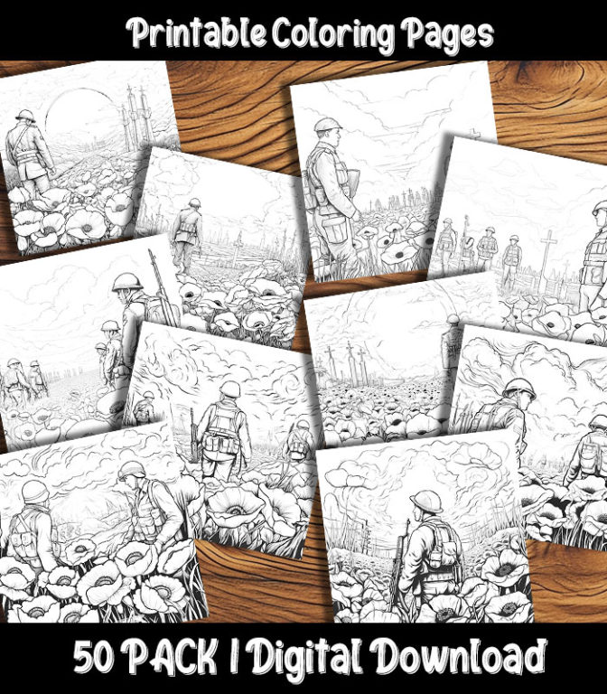 Remembrance Day Coloring Pages Digital 50 Pack