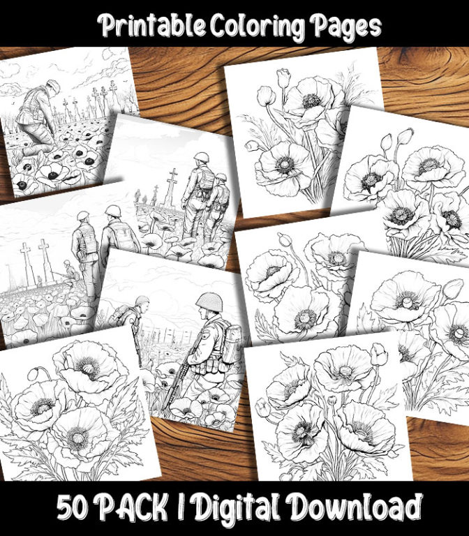 Remembrance Day Coloring Pages Digital 50 Pack