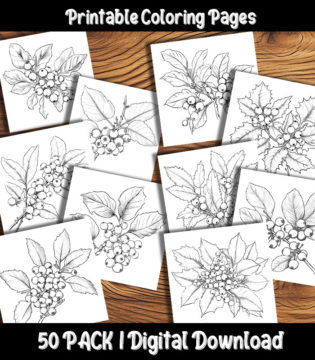 Christmas Holly Coloring Pages | The Happy Colorist