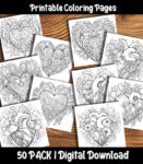Hearts Coloring Pages Digital 50 Pack | Happy Colorist