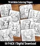 Bunny Coloring Pages Digital 50 Pack | Happy Colorist