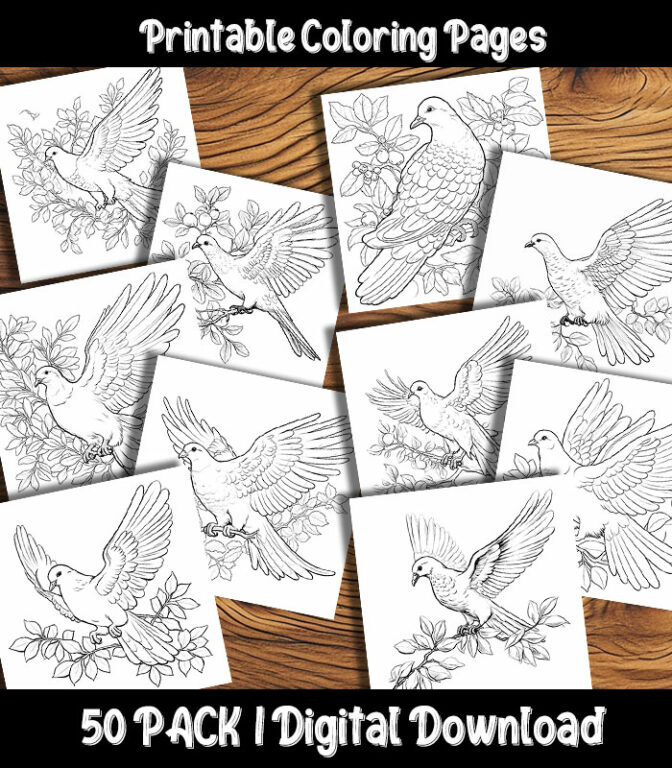 50 Peaceful Dove Coloring Sheets - Birds with Olive Branches - The ...