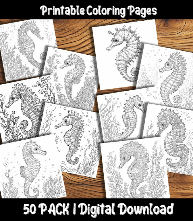 Printable Seahorse Coloring Sheets | The Happy Colorist