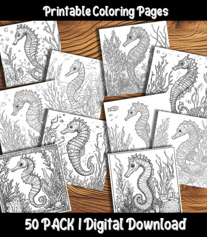 Printable Seahorse Coloring Sheets | The Happy Colorist
